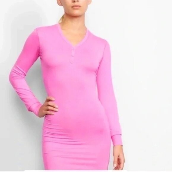 SKIMS | Dresses | Skims Sleep Henley Dress Bubblegum 2x | Poshmark